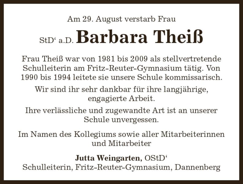 Barbara Theiß › Das Trauerportal für Lüchow-Dannenberg