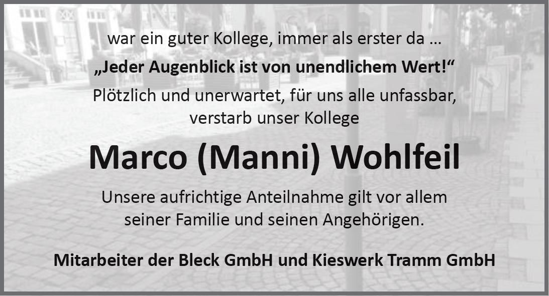Das Trauerportal für Lüchow-Dannenberg › Todesanzeigen › Marco Wohlfeil