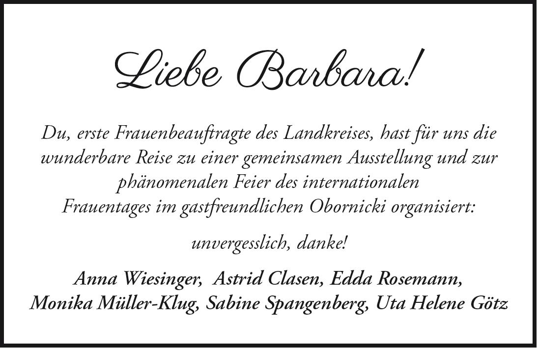 Das Trauerportal für Lüchow-Dannenberg › Todesanzeigen › Barbara Kirchner