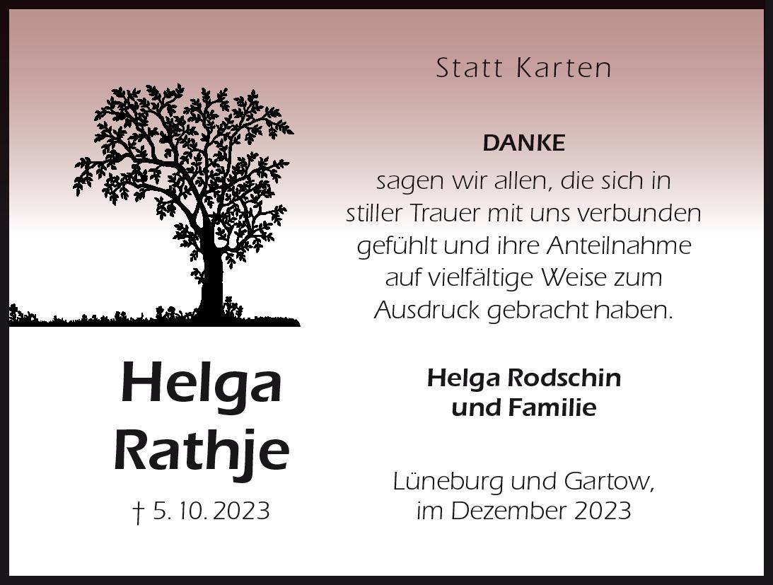 Das Trauerportal für Lüchow-Dannenberg › Todesanzeigen › Helga Rathje