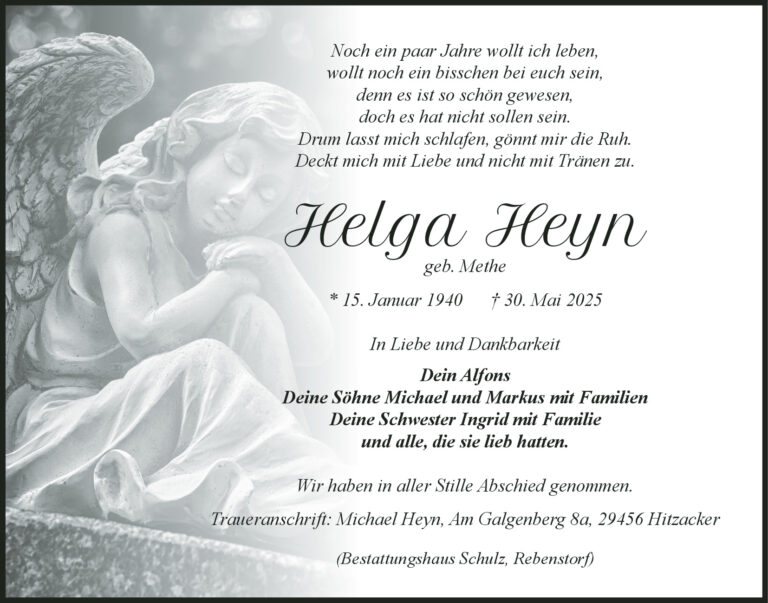 Das Trauerportal für Lüchow-Dannenberg › Todesanzeigen › Helga Heyn